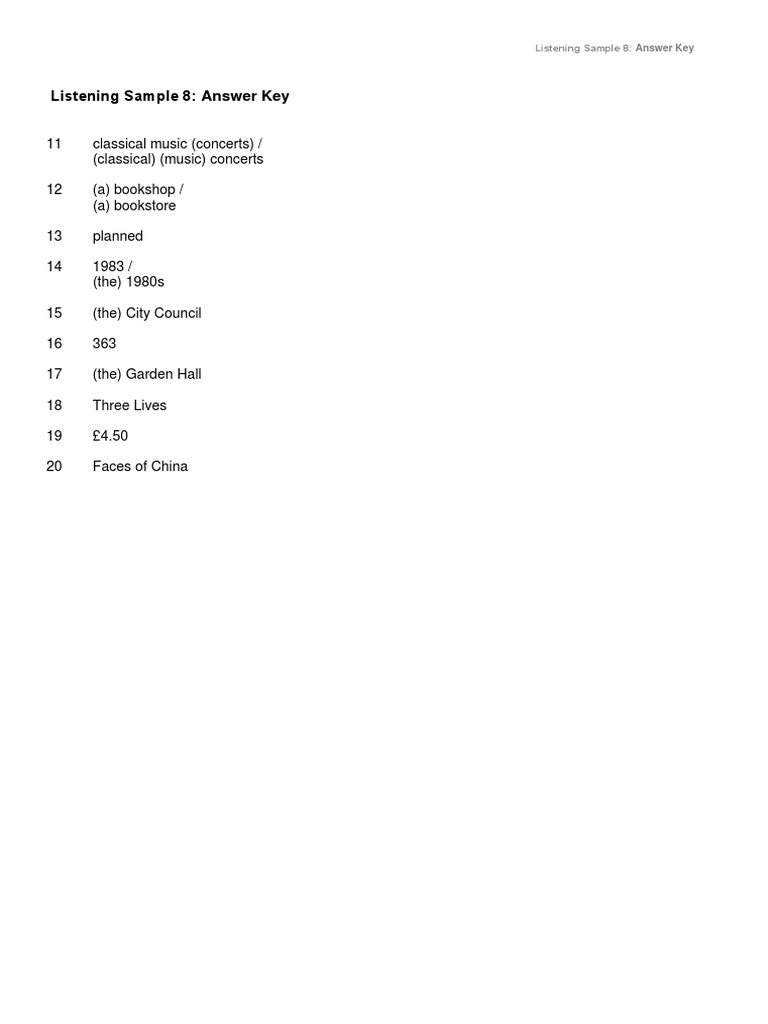 Listening Sample Task 8 Answer Sheet | PDF