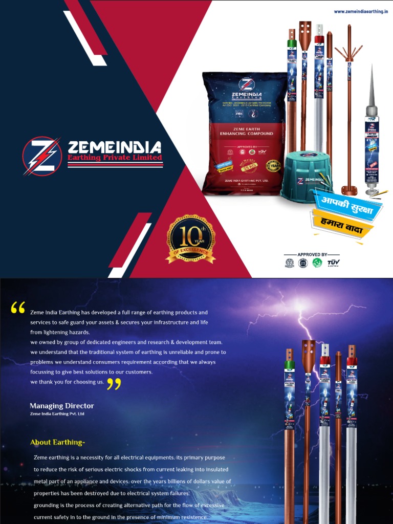Zeme India Earthing Broucher | PDF | Wire | Power (Physics)