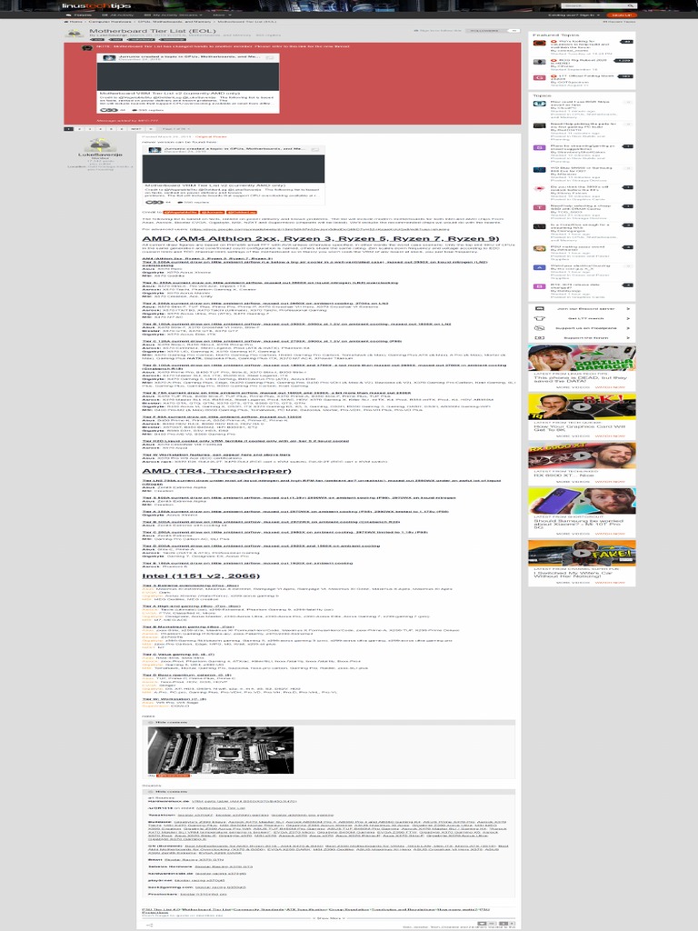 Motherboard Tier List EOL CPUs Motherboards and Memory Linus Tech Tips ...