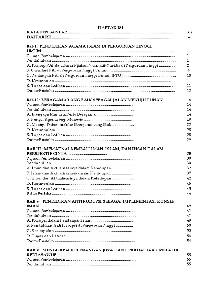 Daftar Isi Buku Pai 2019 | PDF