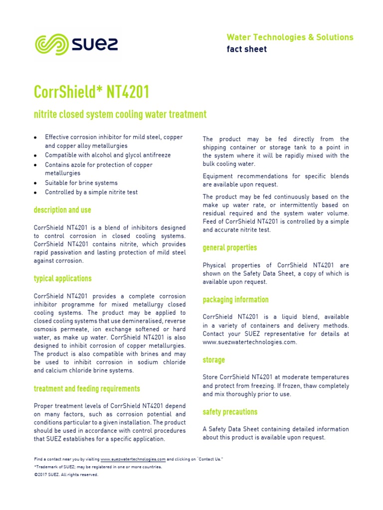 Corrshield Nt4201 Pfs Suez | PDF | Corrosion | Chemistry
