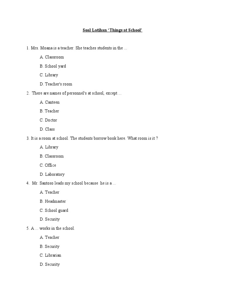 Soal Latihan Things at School | PDF