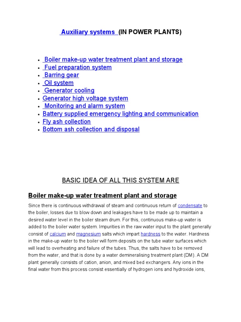 Auxiliary Systems in Power Plant | PDF | Energy Technology | Chemistry