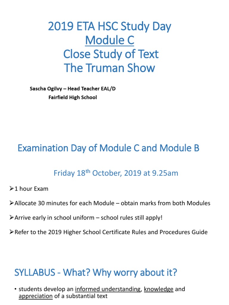 2019 ETA HSC Study Day Module C Close Study of Text The Truman Show ...
