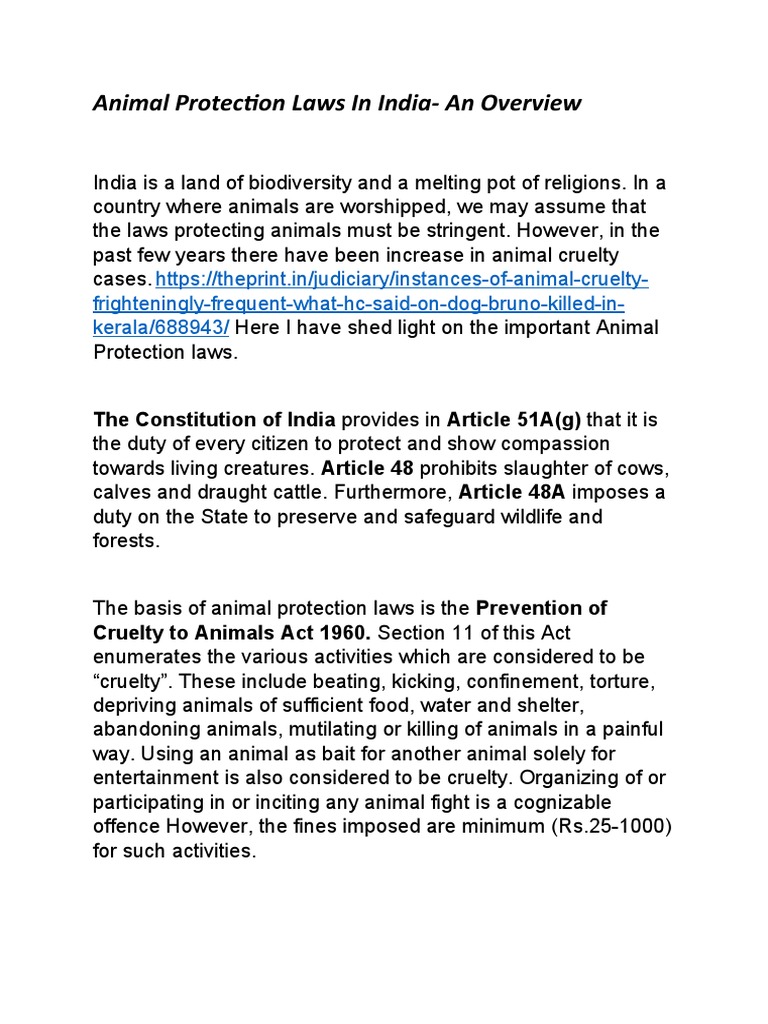 Animal Protection Laws in India | PDF | Cruelty To Animals | Fine (Penalty)