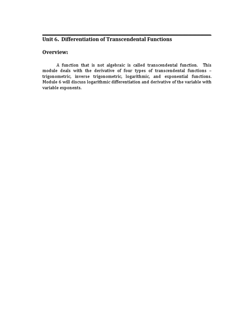 Module 6. Differentiation of Transcendental Funtions | PDF | Trigonometric Functions | Sine