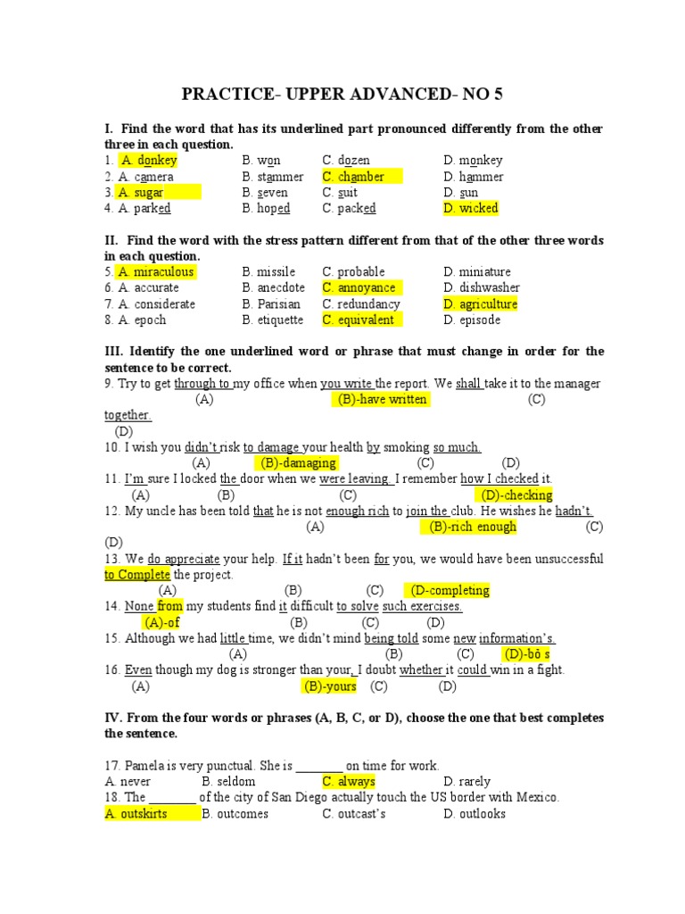 Practice-Upper Advanced - No 5 | PDF | Etiquette