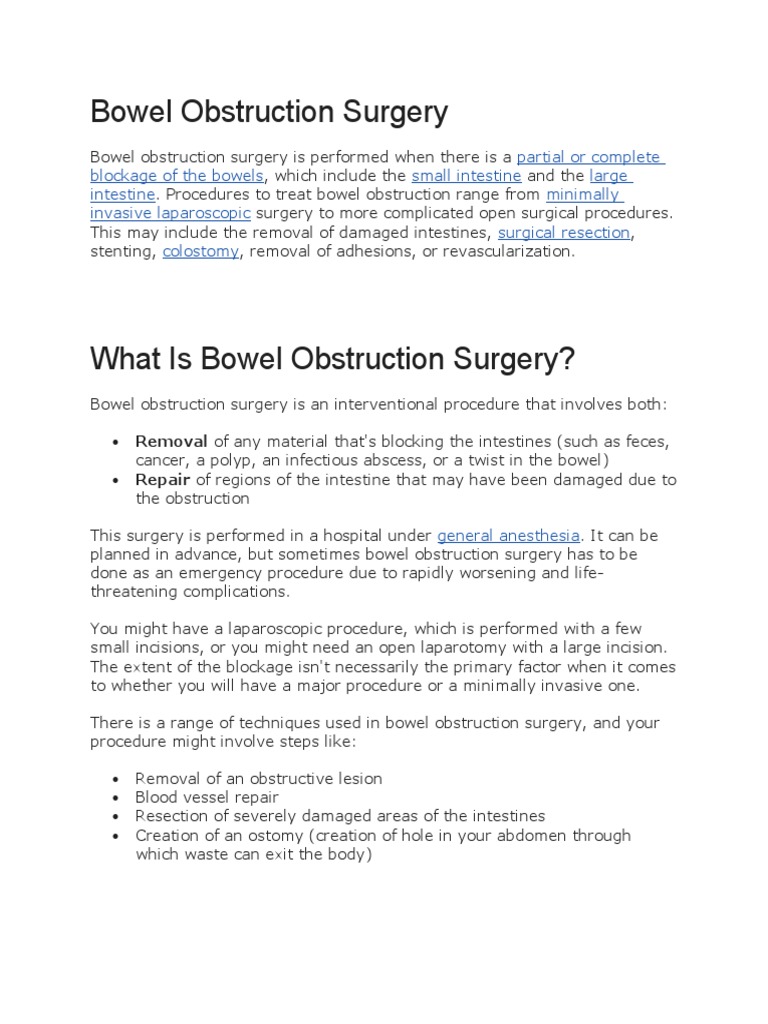Bowel Obstruction Surgery | PDF | Surgery | Clinical Medicine