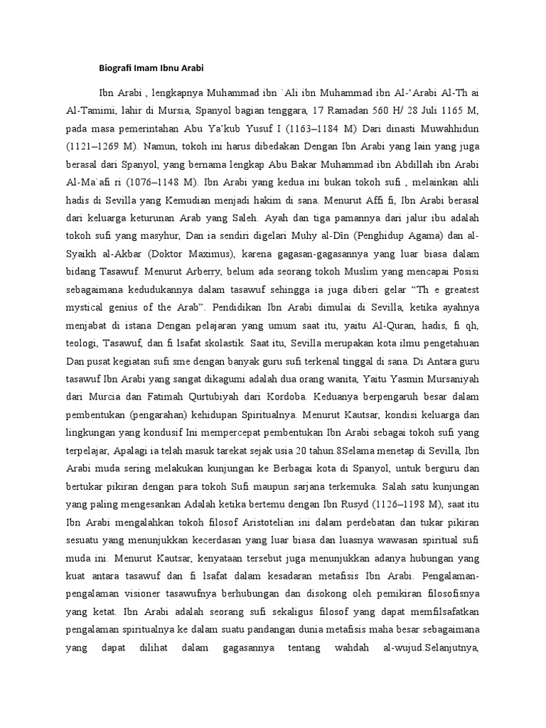Ibnu Arabi Tokoh Sufi Terkemuka | PDF