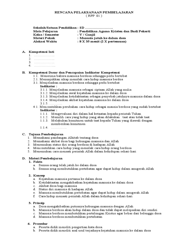 Contoh RPP Kelas V KUR 13 | PDF