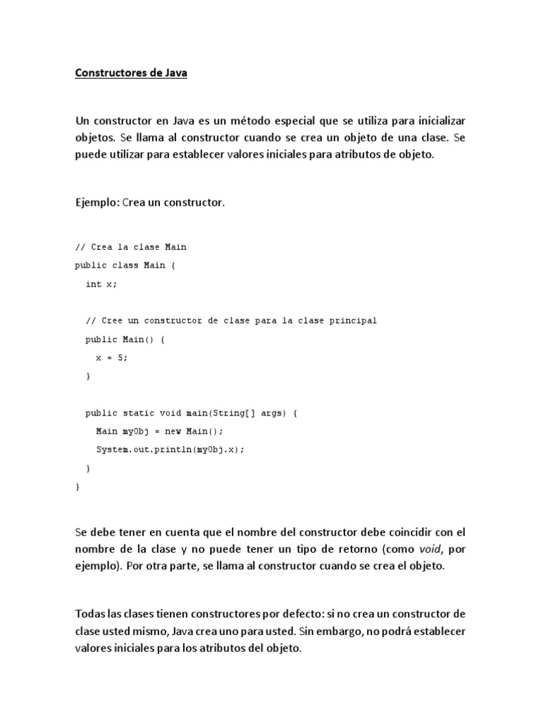 Constructores de Java | PDF | Programación | Constructor (Programación ...
