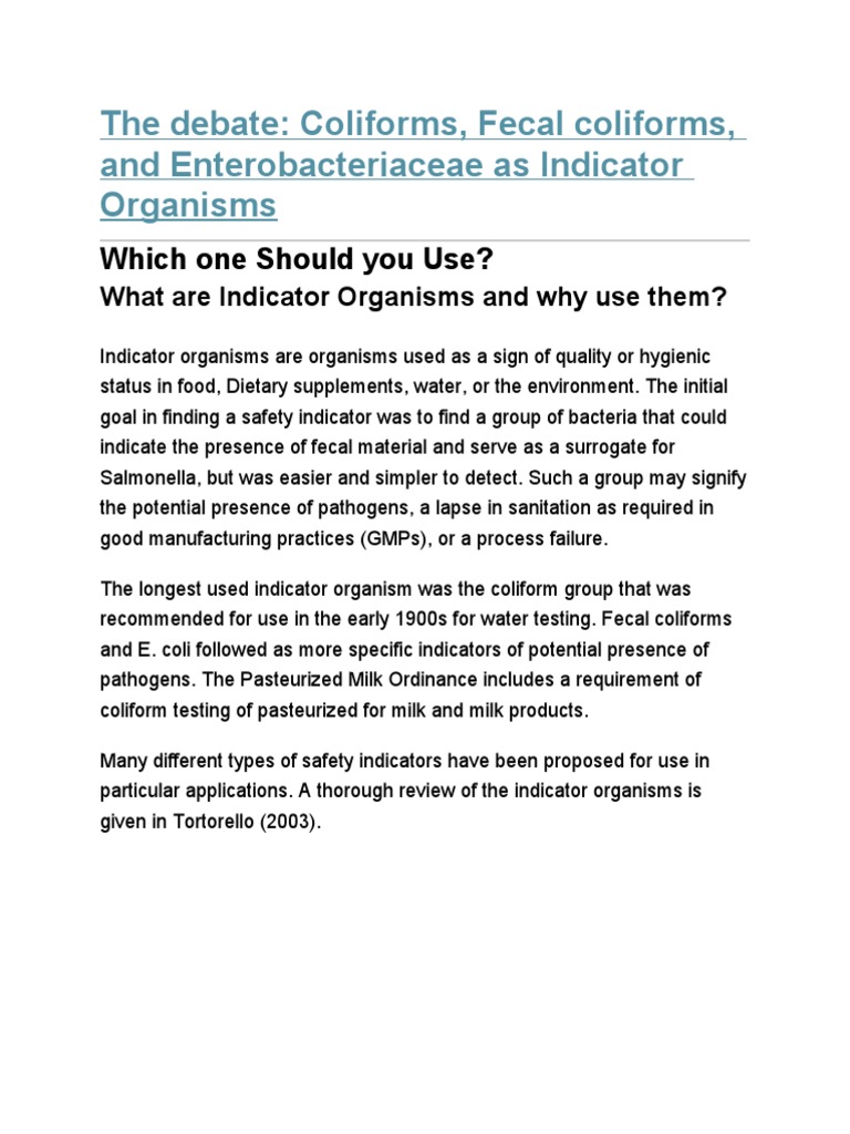 The Debate Coliforms, Fecal Coliforms, and Enterobacteriaceae As ...
