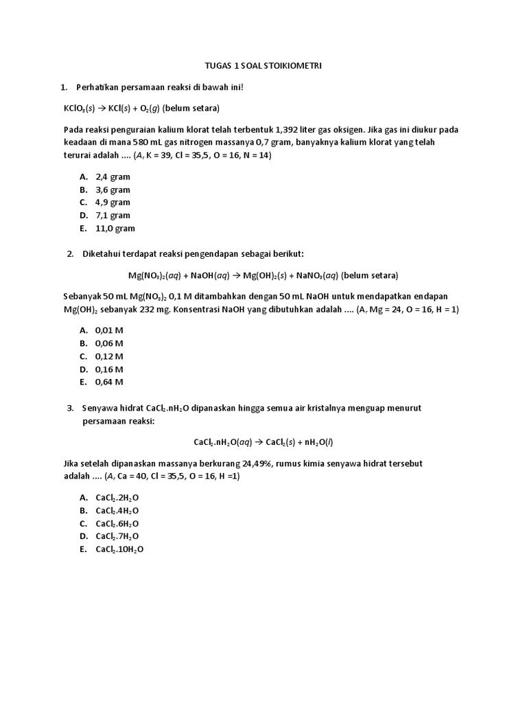 Soal Stoikiometri 2 (SH) | PDF