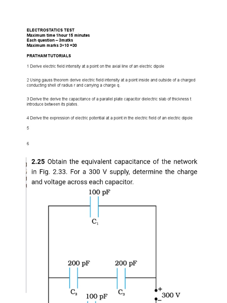 Electrostatics Test | PDF