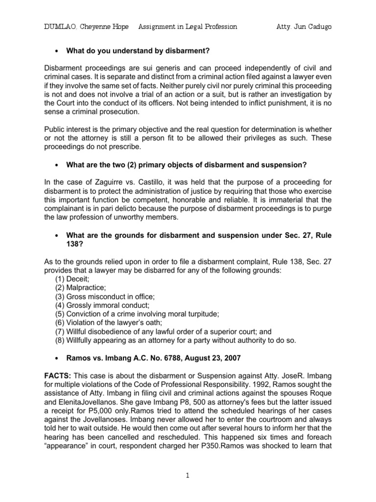 DUMLAO, Cheyenne Hope (Assignment #1 in Legal Profession) | PDF ...