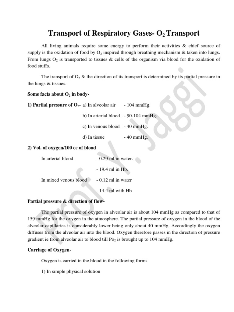 Lecture Notes On Transport of Respiratory GasesO2 by Prof Y Jaggi ...