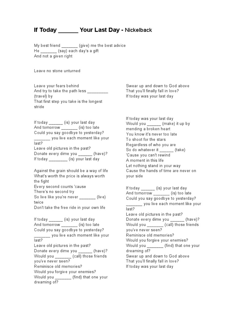 If Today Was Your Last Day (Nickelback) | PDF | Art