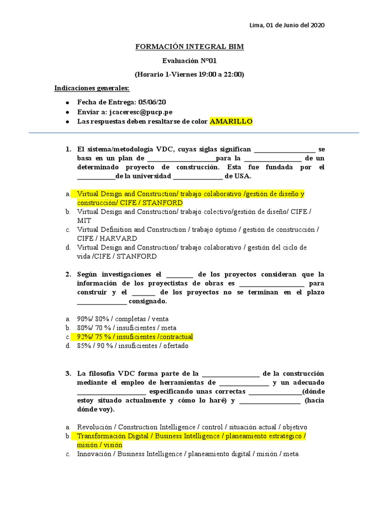 Evaluacion N°01-Formación Integral BIM DAVID GOÑI | PDF | Autodesk ...