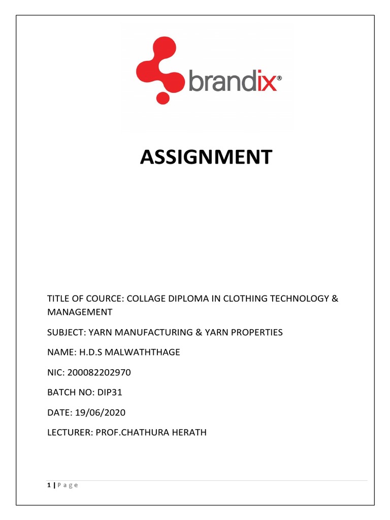 Yarn Assignment | PDF | Spinning (Textiles) | Yarn