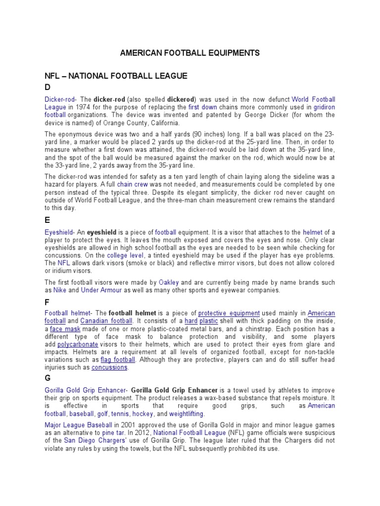 American Football Equipments | PDF | Gridiron Football | Team Sports