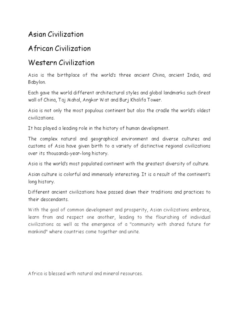 Asian Civilization African Civilization Western Civilization | PDF ...
