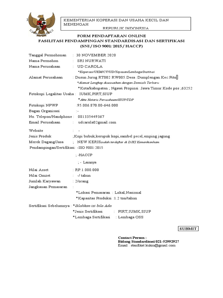 Pendaftaran Fasilitasi ISO 2020 | PDF | Bisnis | Pengelolaan Keuangan ...