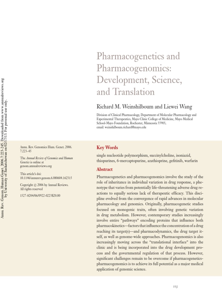 Pharmacogenetics and Pharmacogenomics | PDF | Pharmacogenomics ...