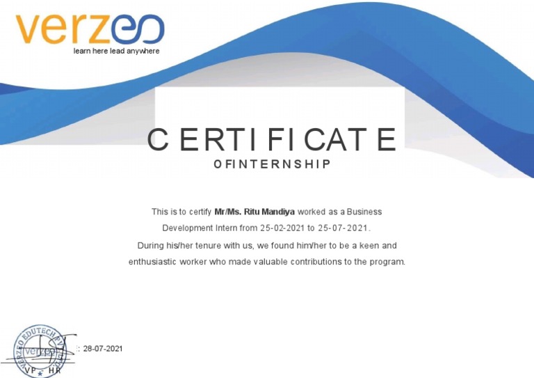 Verzeo Certificate | PDF