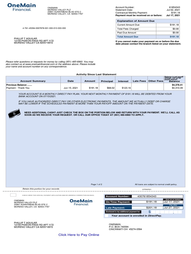 Explanation of Amount Due: Click Here To Pay Online | PDF | Loans ...