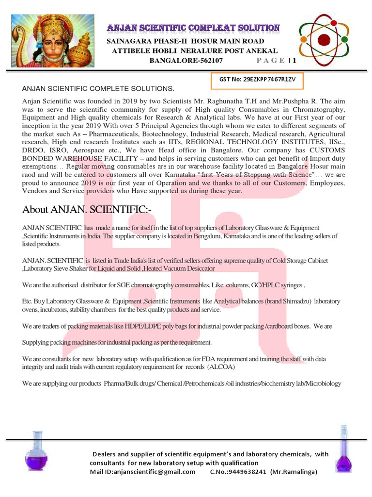 01 Anjan Scientific Profile | PDF | High Performance Liquid Chromatography | Laboratories
