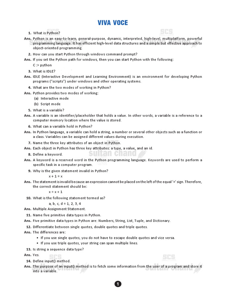 Viva Voce Pdf Control Flow Python Programming Language