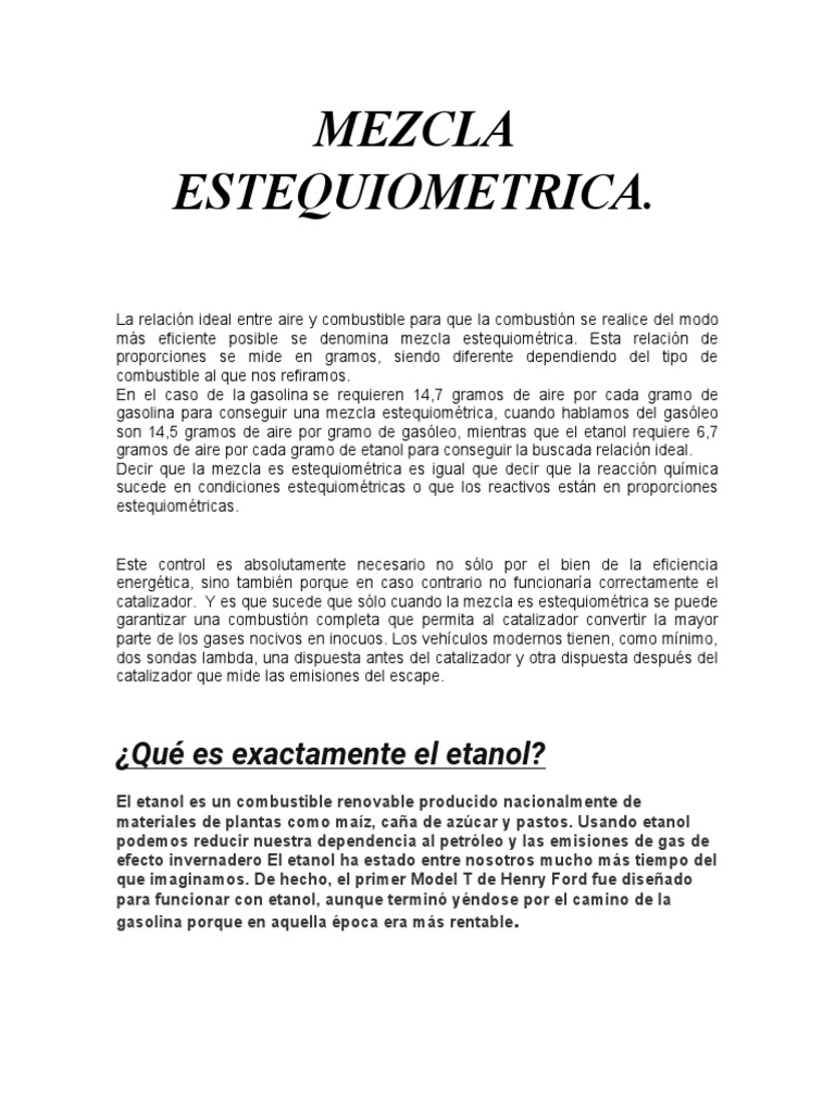 Mezcla Estequiometrica | PDF | Combustible diesel | Gasolina