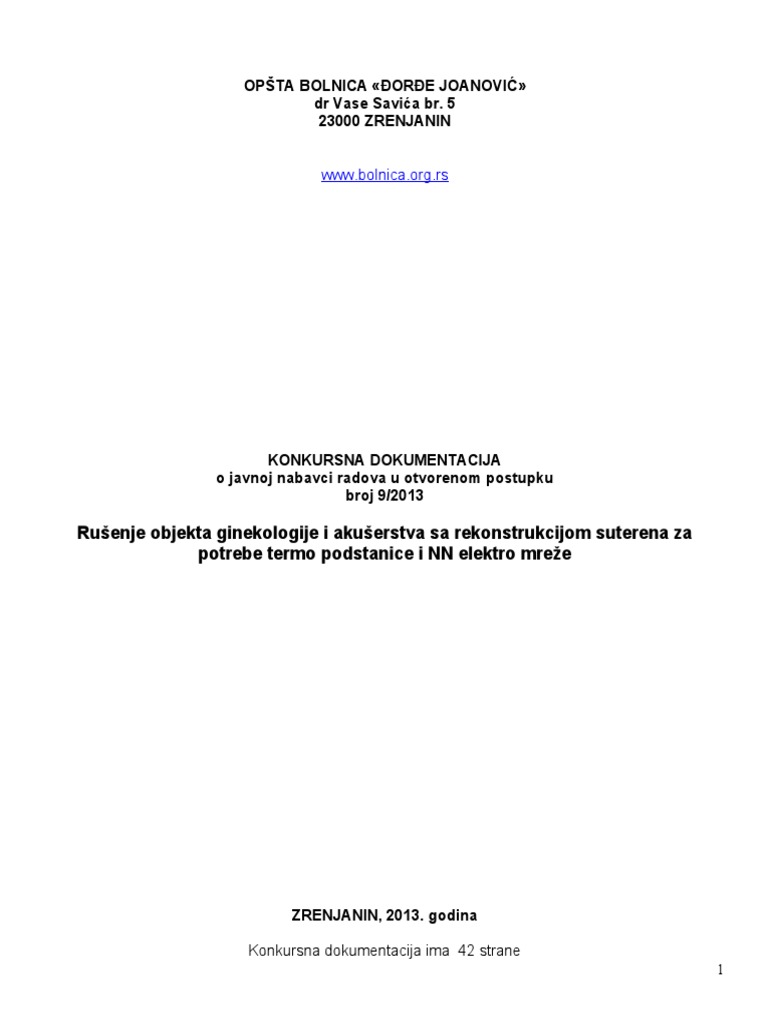 Konkursna Dokumentacija RZG | PDF