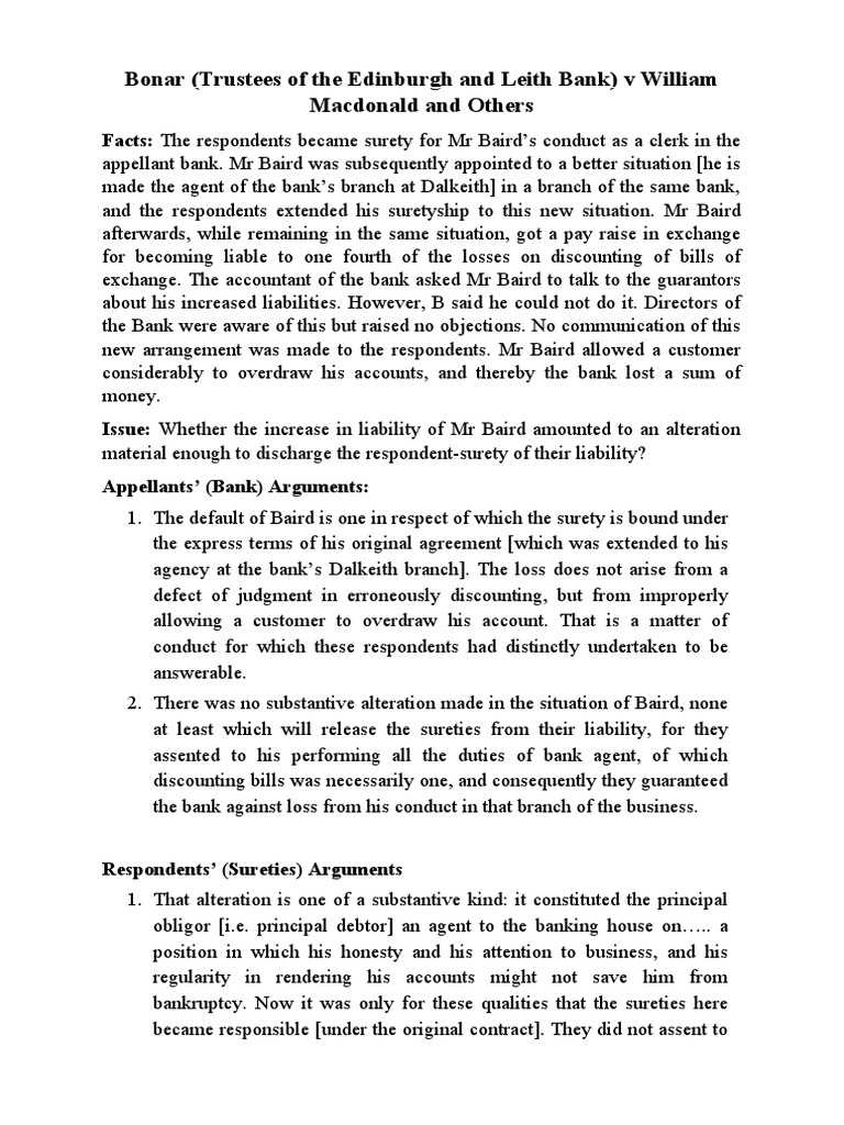 Bonar (Trustees of The Edinburgh and Leith Bank) V William Macdonald ...