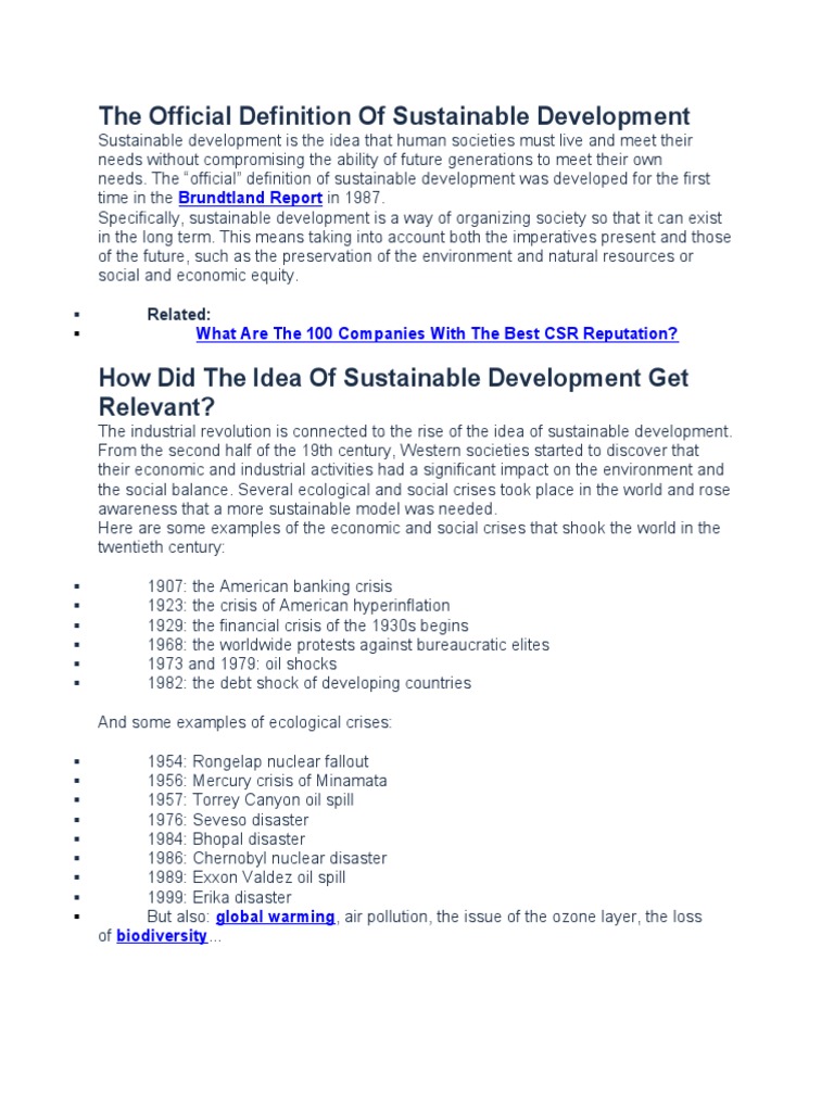 The Official Definition of Sustainable Development | PDF ...
