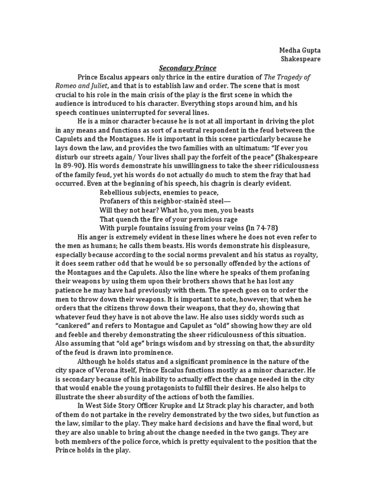 The Secondary yet Significant Role of Prince Escalus in Establishing ...