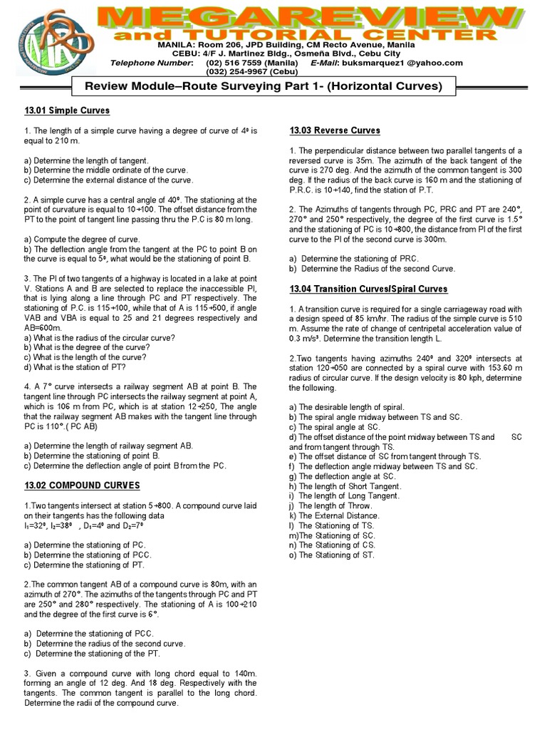 Review Module 13 Route Surveying Part 1 | Download Free PDF | Angle | Tangent