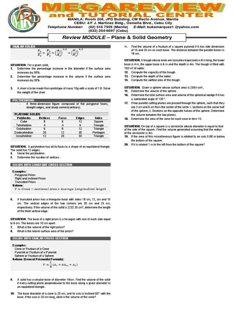 Review MODULE: - Plane & Solid Geometry | PDF | Geometry | Elementary Mathematics