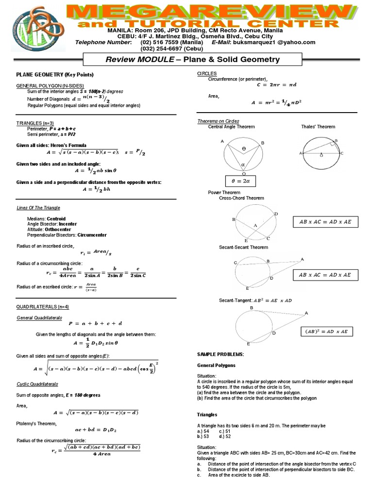 Review Module 5 Plane and Solid Geometry Part 1 | PDF | Circle | Triangle