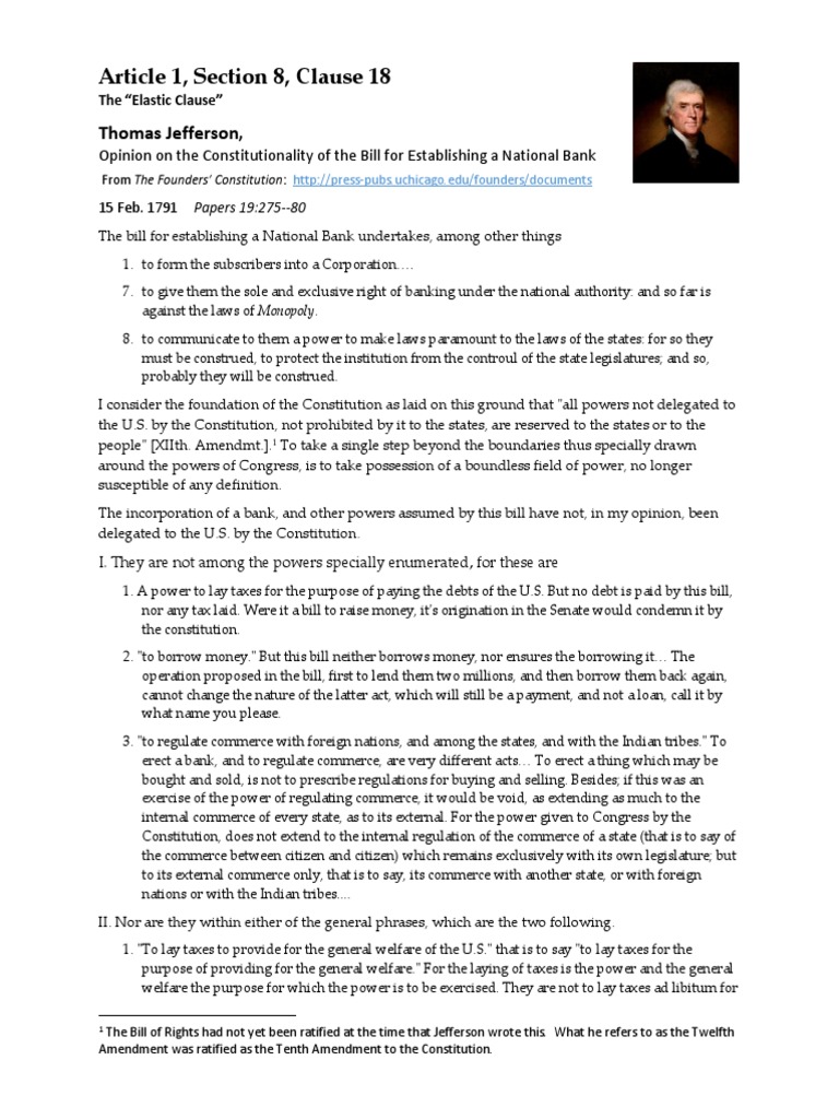 Primary Source - Hamilton vs. Jefferson - National Bank | PDF ...