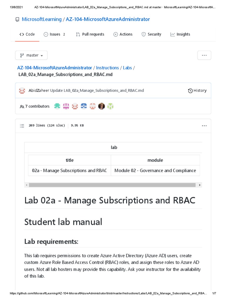 AZ-104-MicrosoftAzureAdministrator LAB 02a Manage Subscriptions and RBAC | Download Free PDF ...