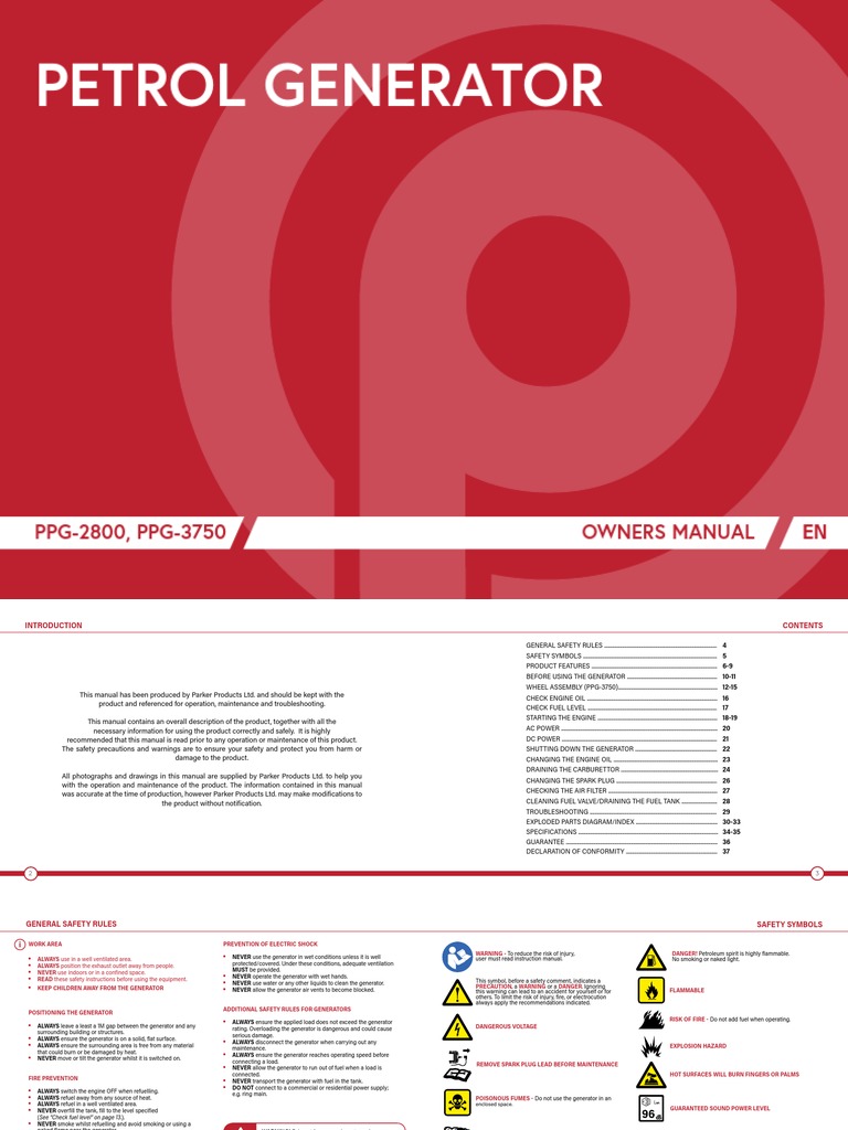 Petrol Generator: EN Owners Manual PPG-2800, PPG-3750 | PDF ...