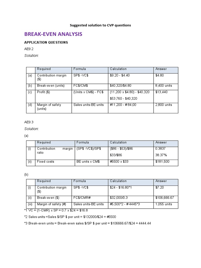 Suggested Solution To CVP Tutorial | PDF | Economics | Management ...