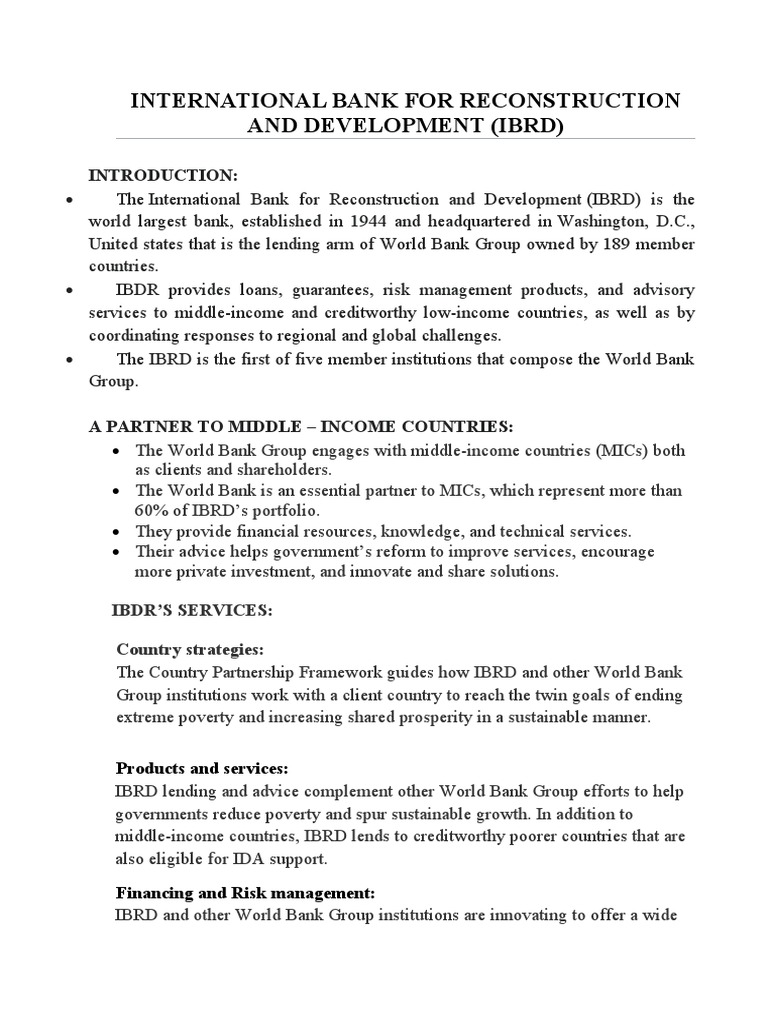 International Bank For Reconstruction and Development (Ibrd) | PDF ...
