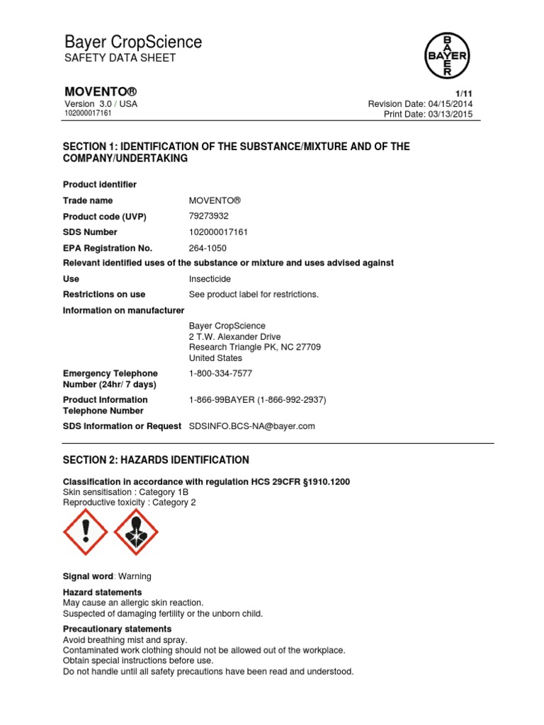 Bayer Cropscience: Movento® | PDF | Dangerous Goods | Hazardous Waste