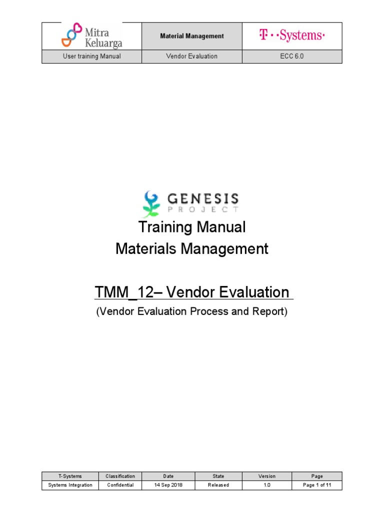 Training Manual Materials Management TMM - 12 - Vendor Evaluation | PDF ...
