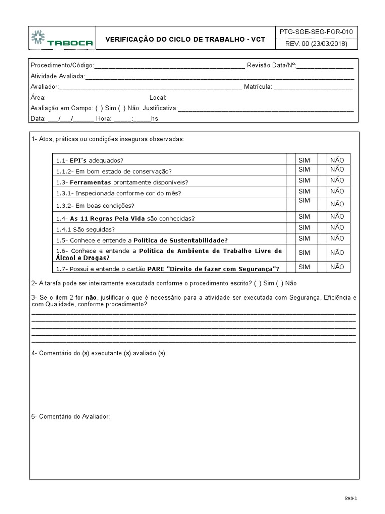 Verificação Do Ciclo de Trabalho VCT | PDF