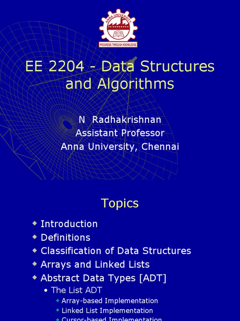 EE 2204 - Data Structures and Algorithms: N Radhakrishnan Assistant ...