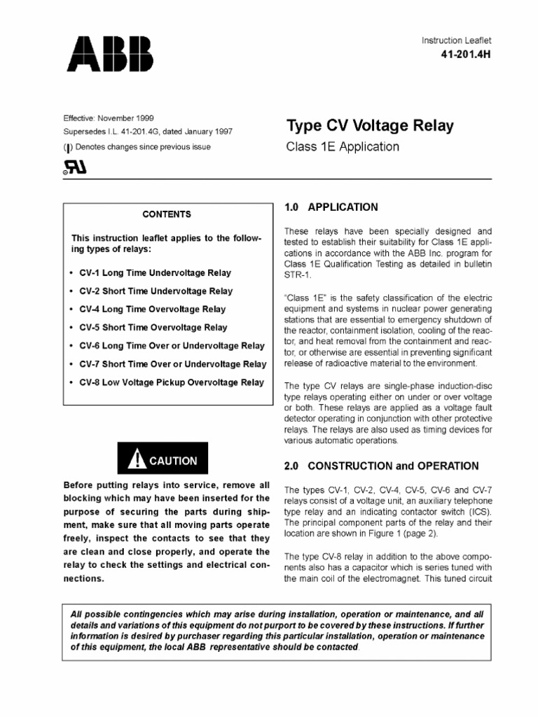 Type CV Voltage Relay | PDF | Relay | Switch