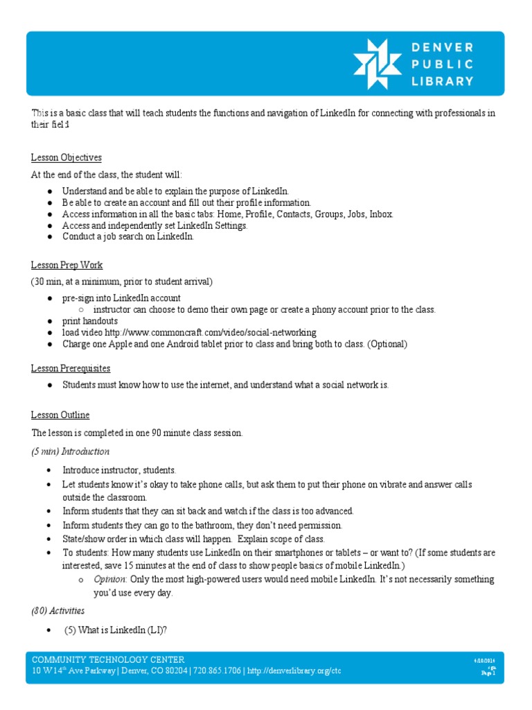 LinkedIn Lesson Plan 2014-4-3 | PDF | Linked In | Social Networking Service